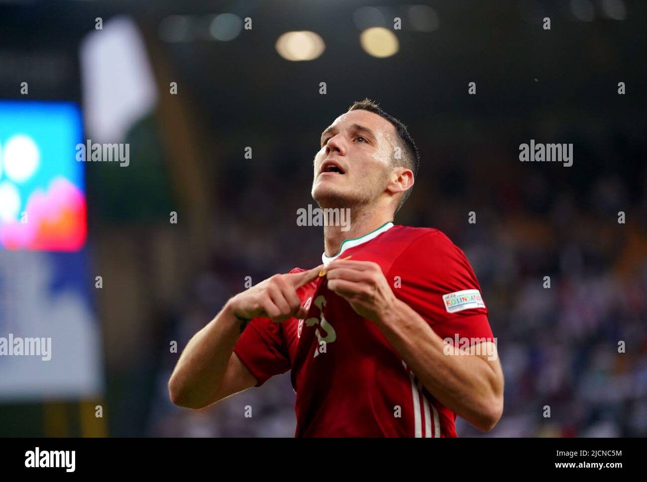 Hungary's Daniel Gazdag celebrates scoring their side's fourth goal of ...