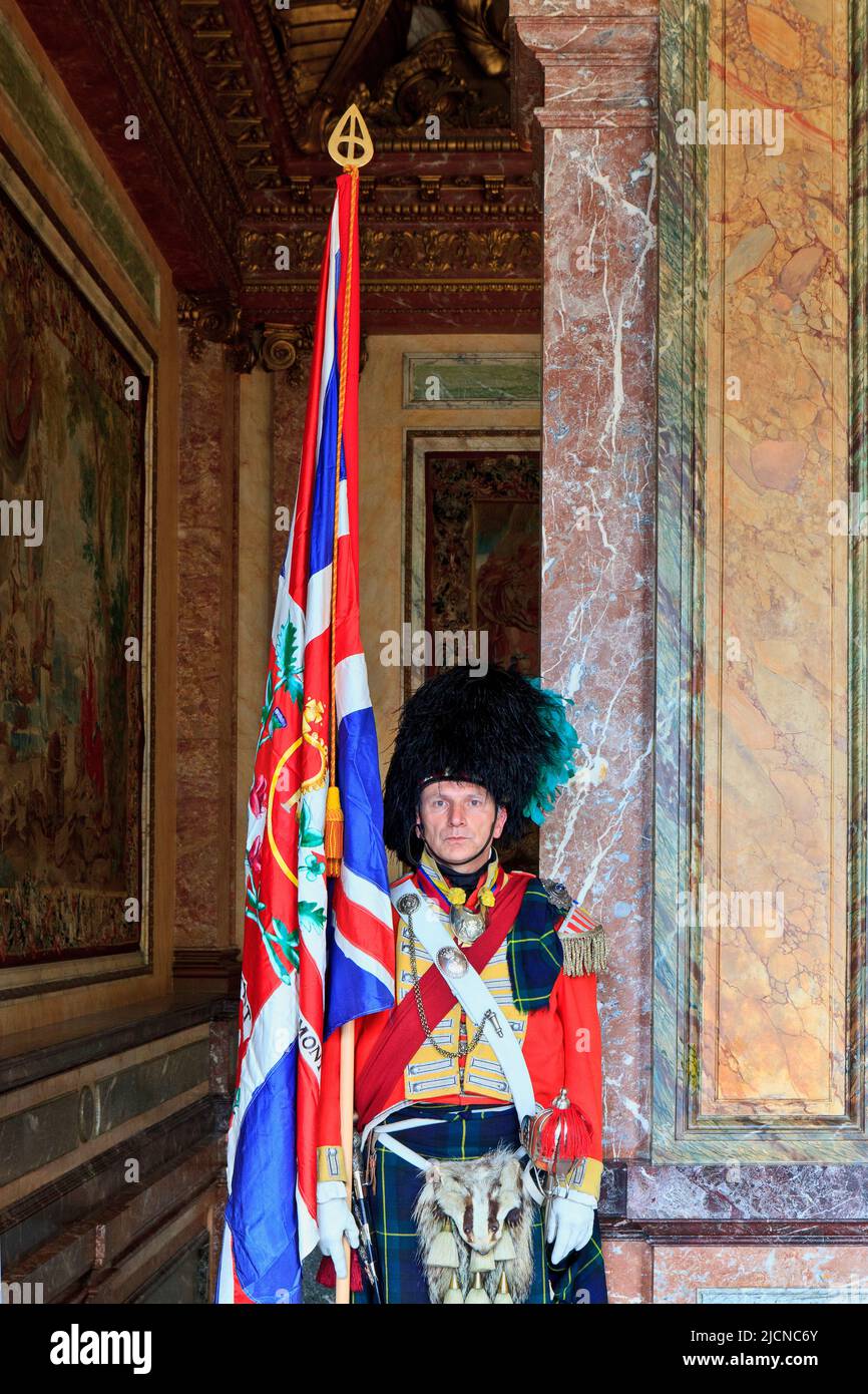 An officer with the colours of the 92nd (Gordon Highlanders) Regiment ...