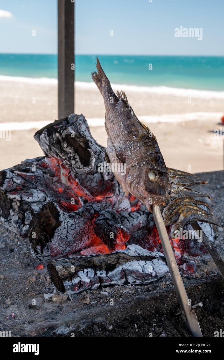 Malaga style of preparation of fresh fish, catch of the day, on skewers ...