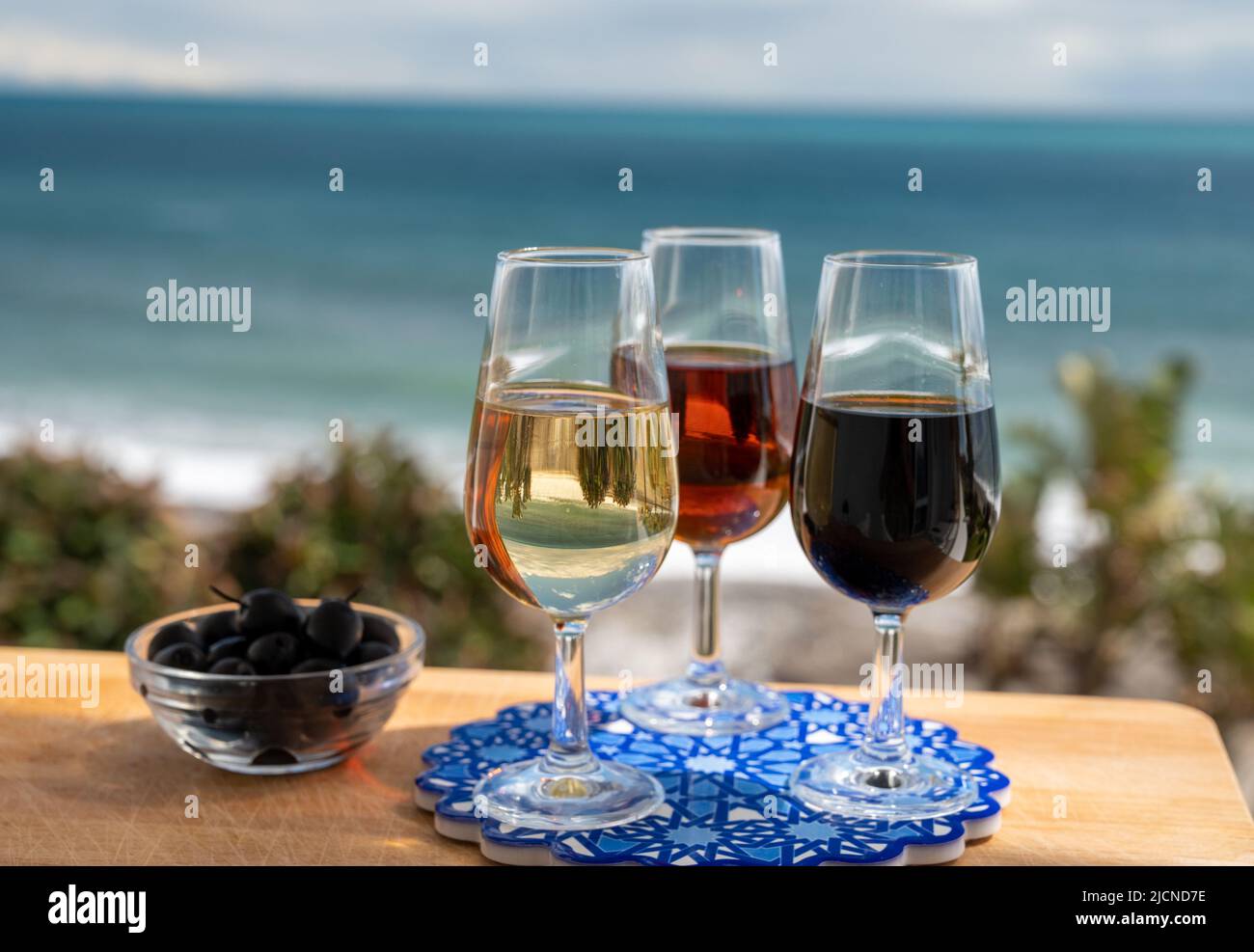 Tasting of Spanish sweet and dry fortified Vino de Jerez sherry wine ...