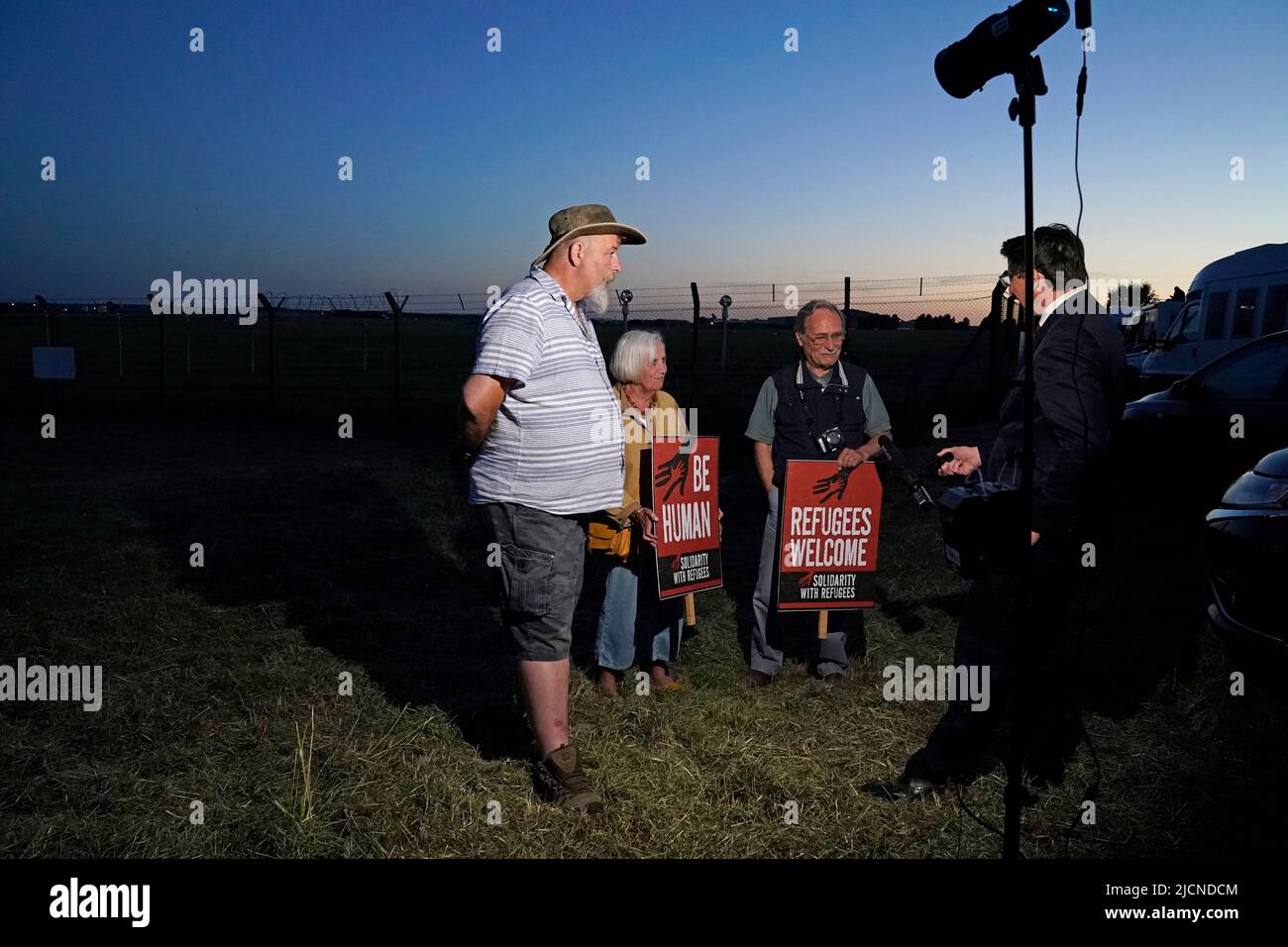 Protesters at the perimeter of MoD Boscombe Down, near Salisbury, where ...
