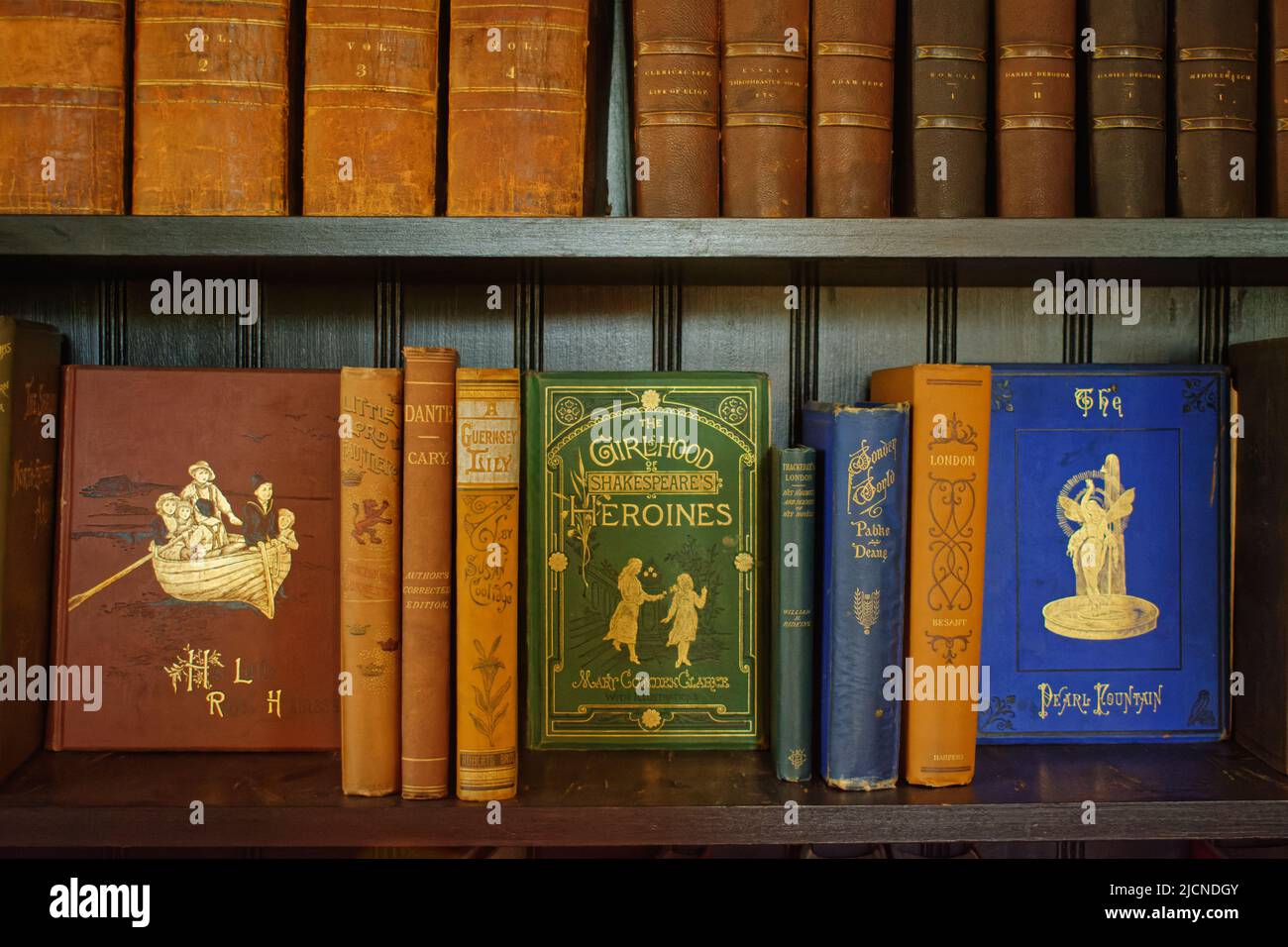 Classic cloth bound books on a shelf in the library at the Stevens ...