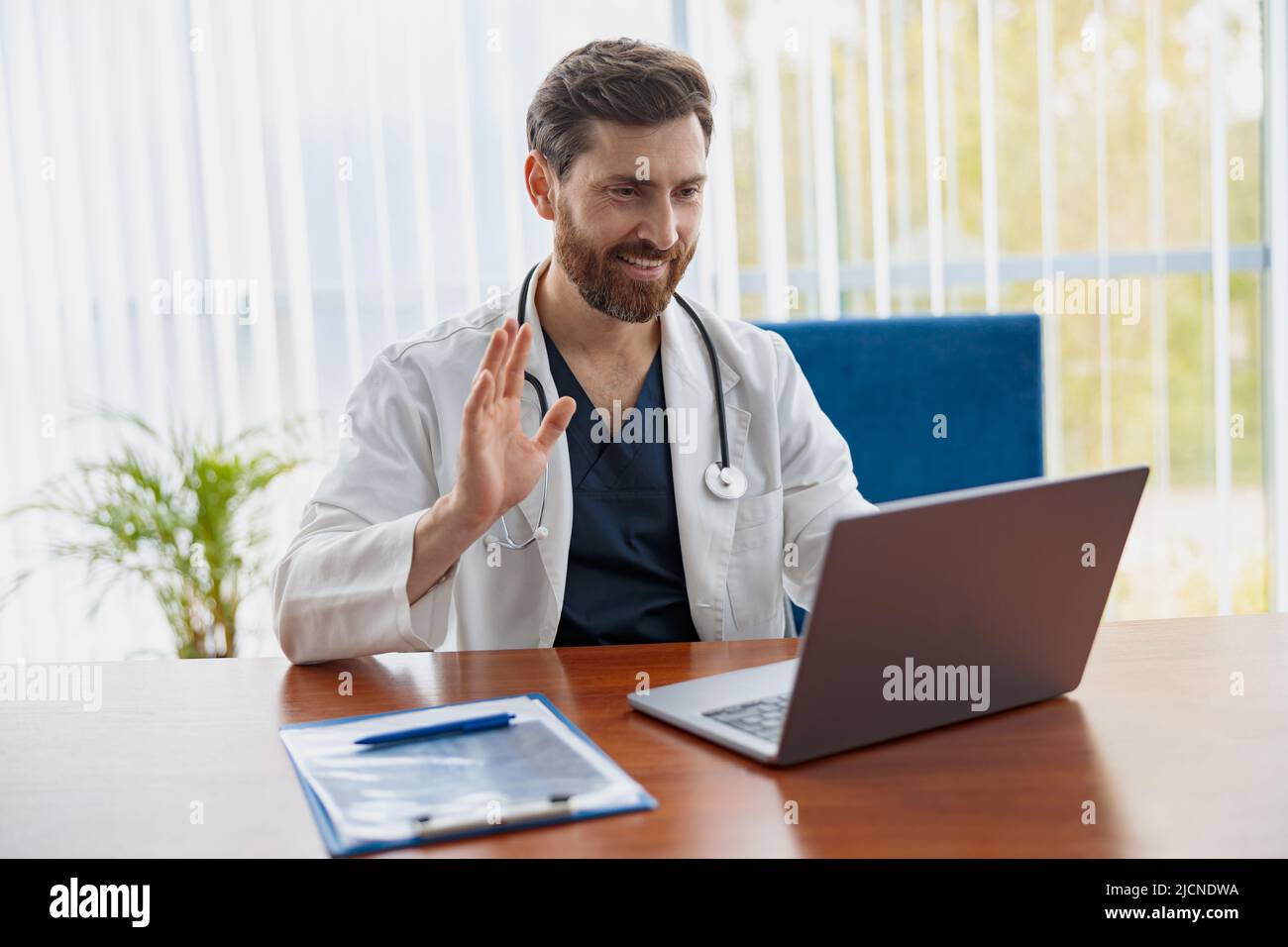 Therapist conducts video consultations, communicates with the patient ...