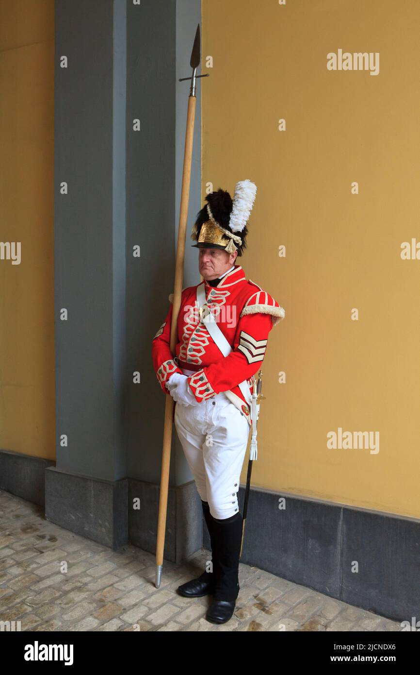 A British Napoleonic era soldier/sentry with pike at the Duchess of ...
