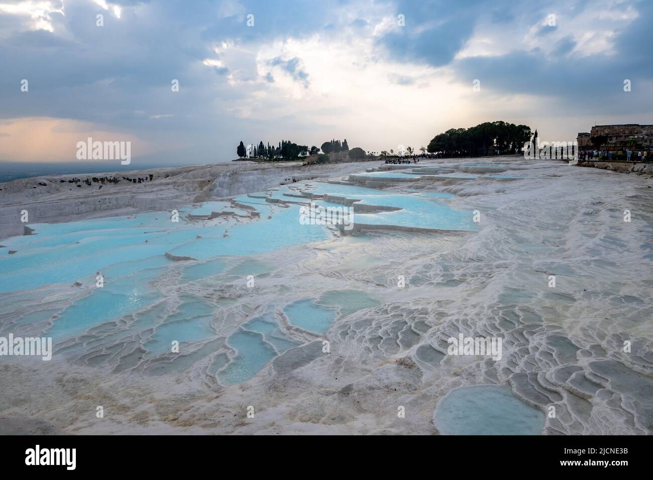 Thermal spring water pools on the travertines terraces. Pamukkale ...