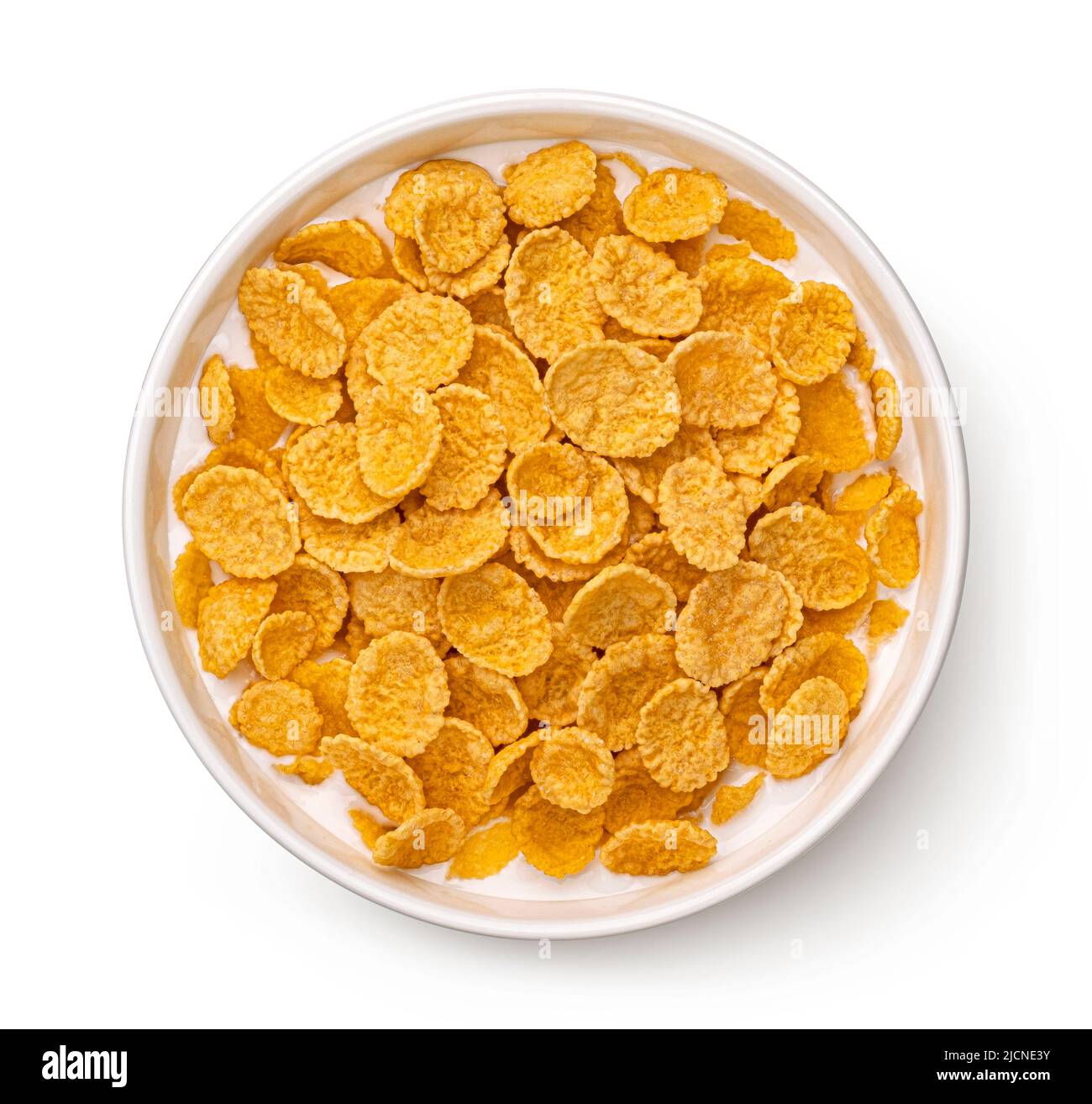 Corn flakes with milk isolated on white, top view Stock Photo - Alamy