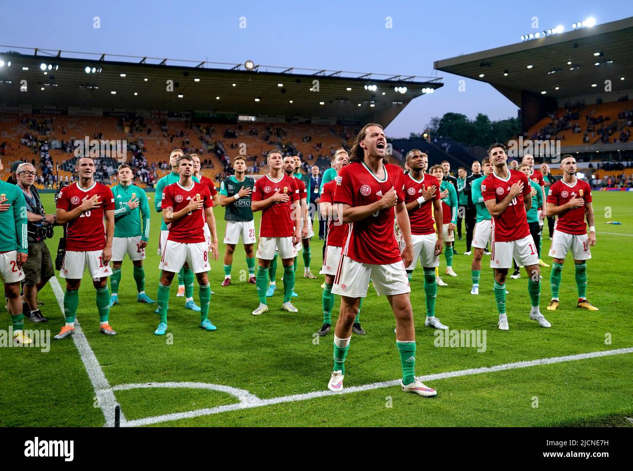 Hungary's Adam Szalai (centre) celebrates with his team-mates at the ...