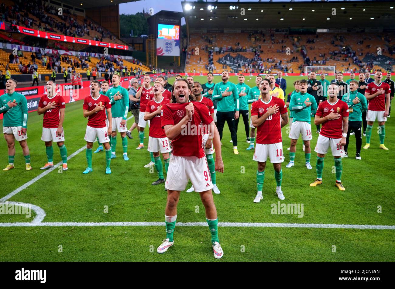 Hungary's Adam Szalai (centre) celebrates with his team-mates at the ...