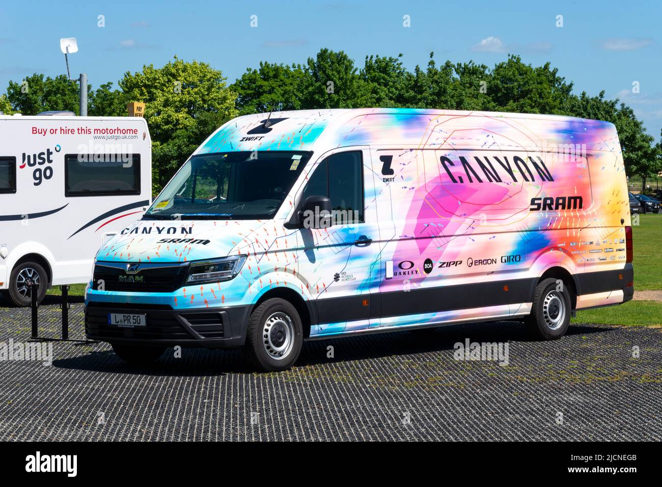 Canyon/SRAM Racing team support van at the RideLondon Classique 2022 ...