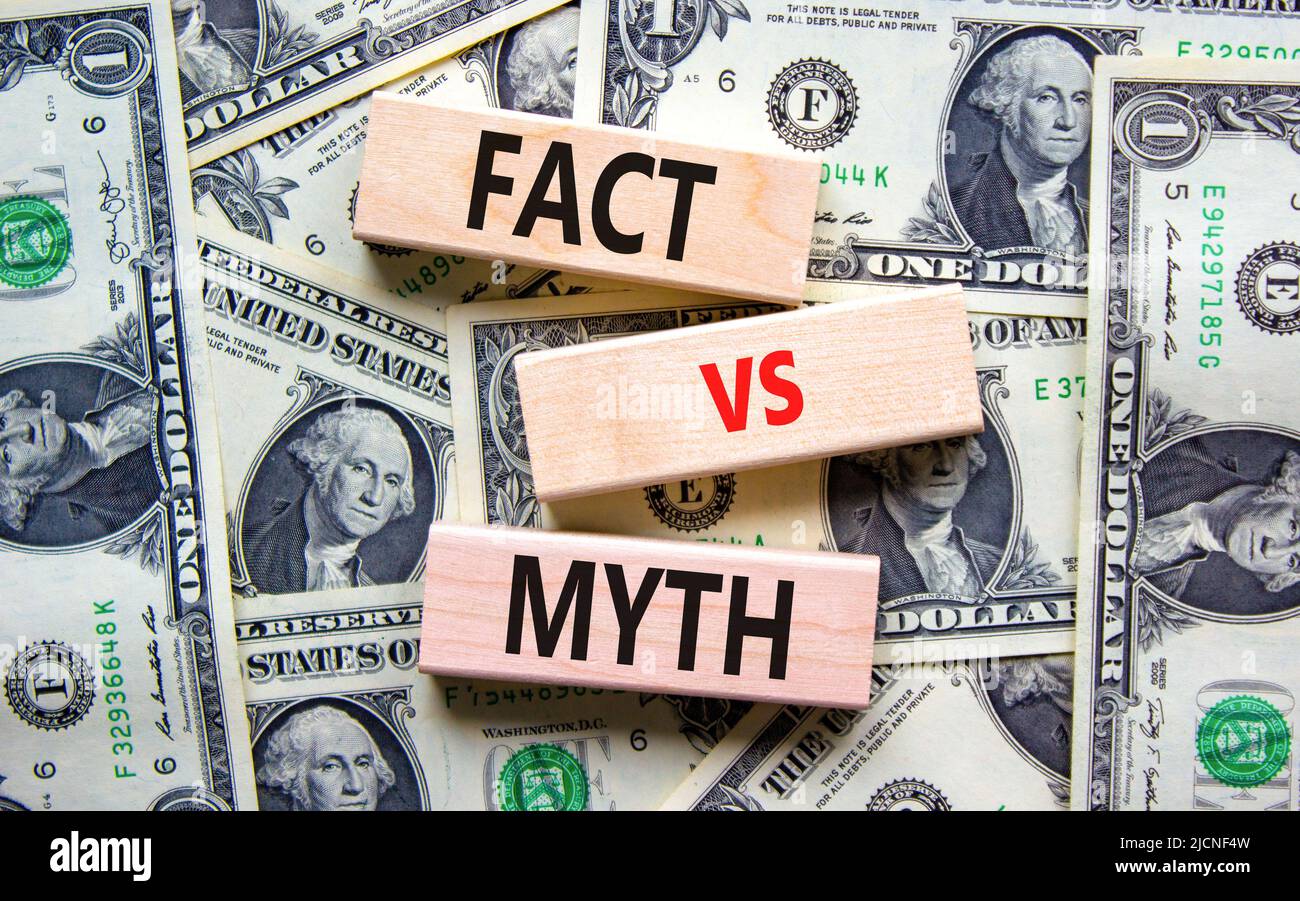 Fact vs myth symbol. Concept words Fact vs myth on wooden blocks on a ...