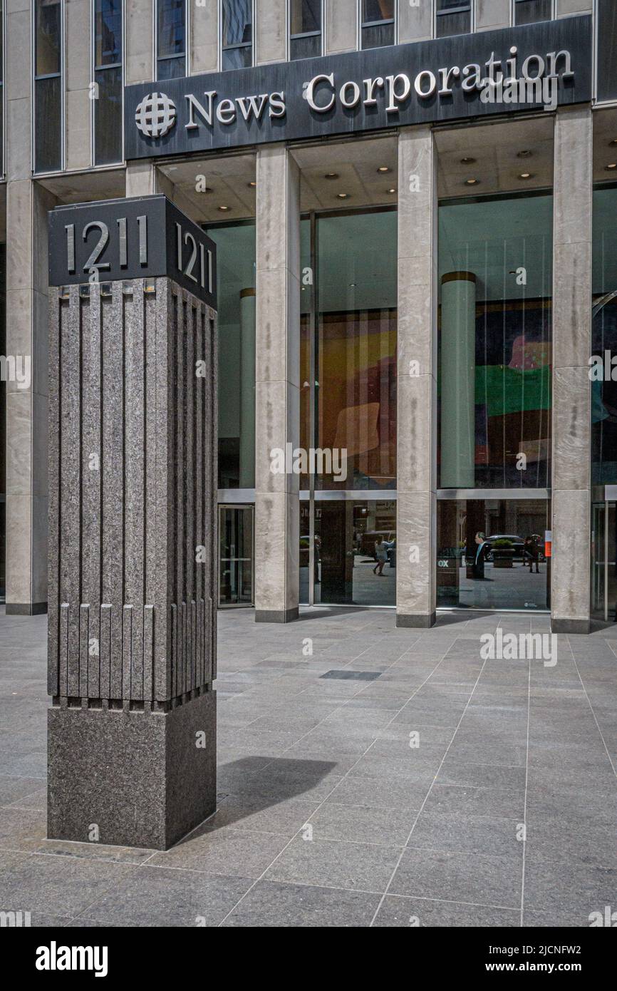 Entrance to Fox News headquarters at NewsCorp Building in New York ...