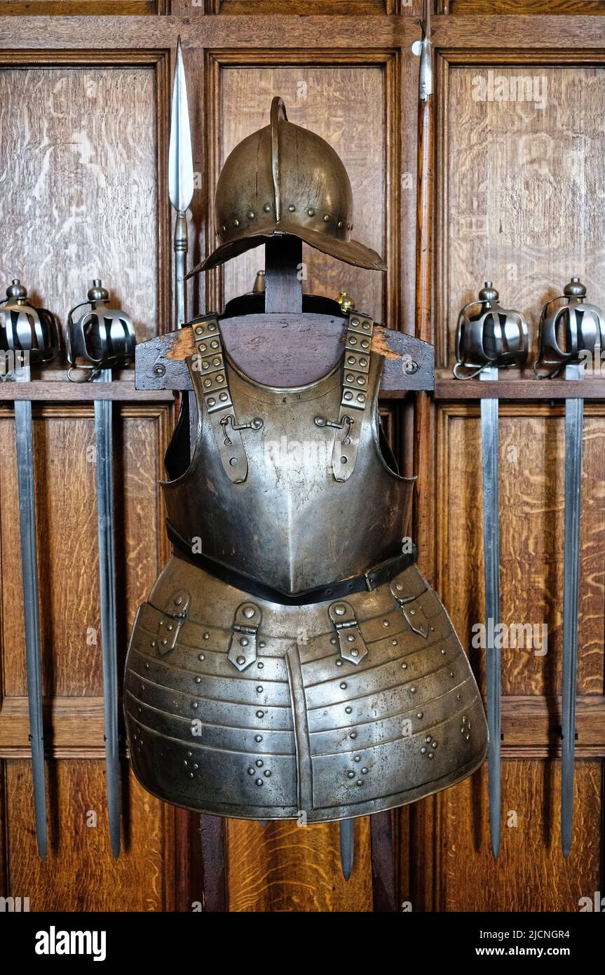 Medieval armor and weapons, in the GREAT HALL of Edinburgh Castle ...