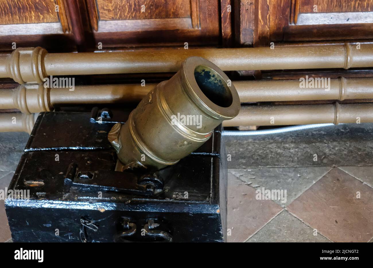 Medieval armor and weapons, in the GREAT HALL of Edinburgh Castle ...