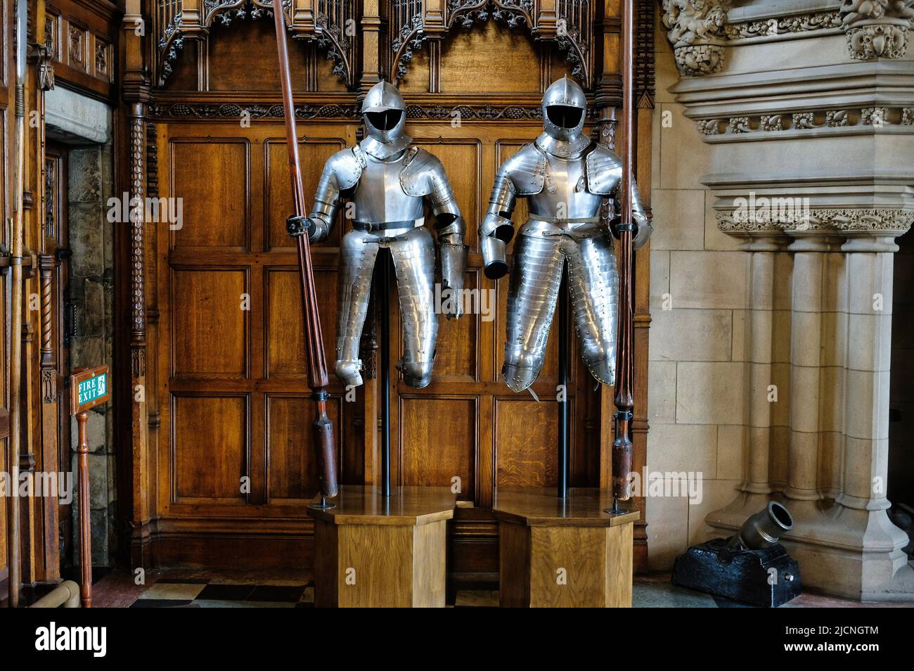 Medieval armor and weapons, in the GREAT HALL of Edinburgh Castle ...