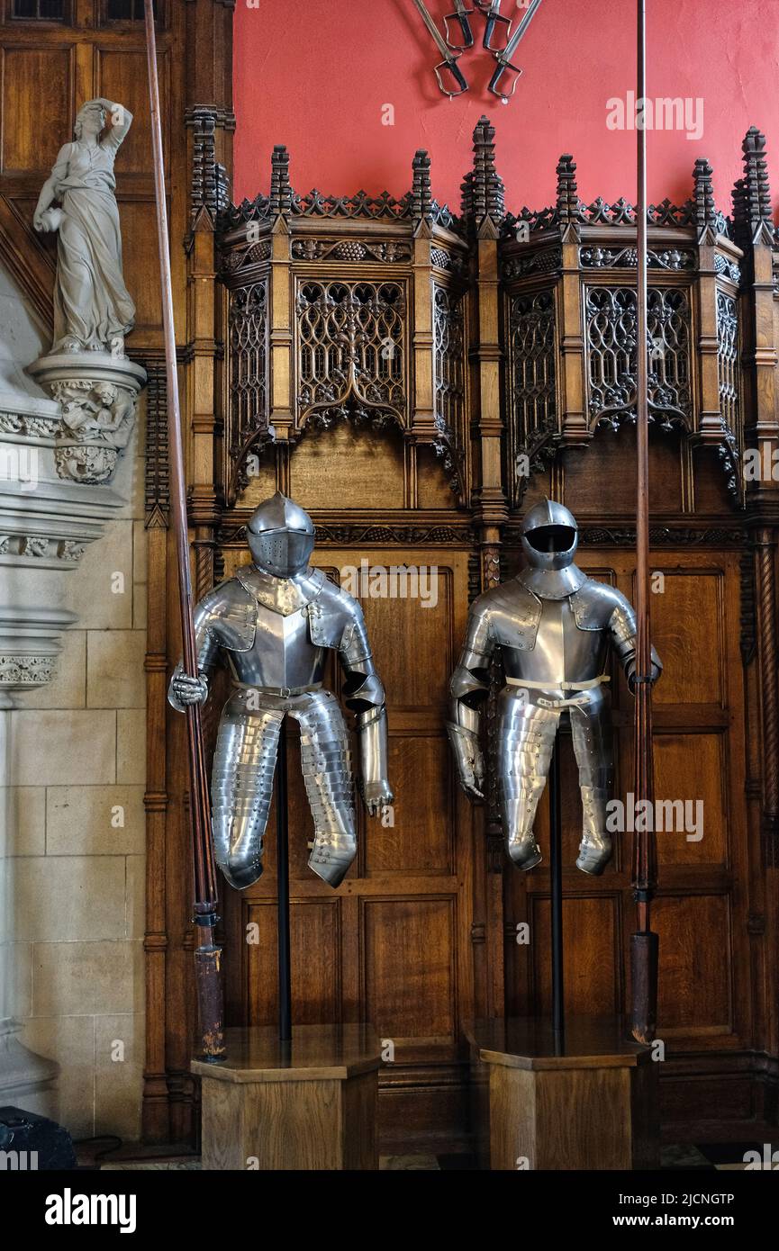 Medieval armor and weapons, in the GREAT HALL of Edinburgh Castle ...