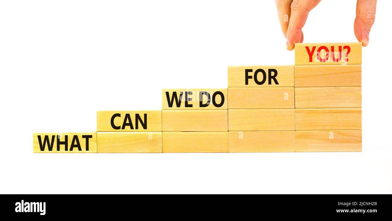 Support symbol. Concept words What can we do for you on wooden blocks ...