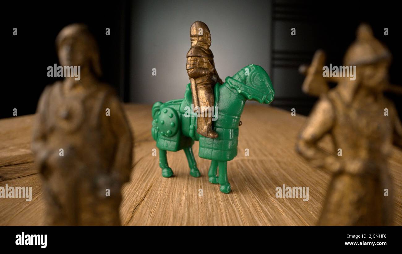 Figurines of metal knights. Knights with a sword. Variety of toy ...