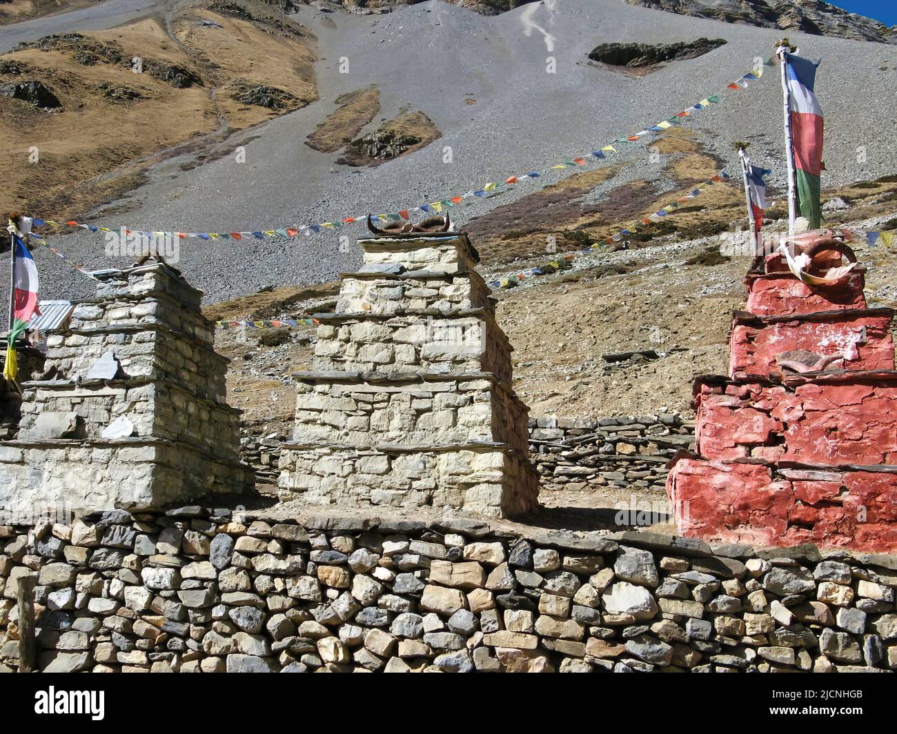 Yak Kharka (Annapurna Circuit Nepal) at 4000 meters altitude along one ...