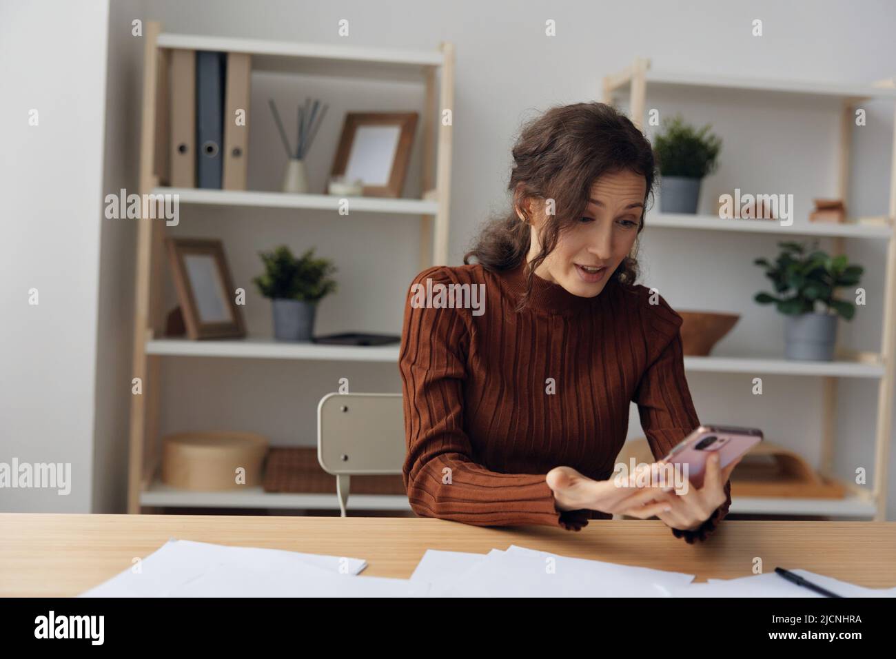 Shocked scandalize irritated angry curly pretty woman quarrel with ...