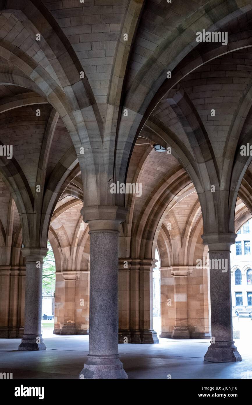 Cloisters on the Glasgow University campus in Scotland, built in Gothic ...