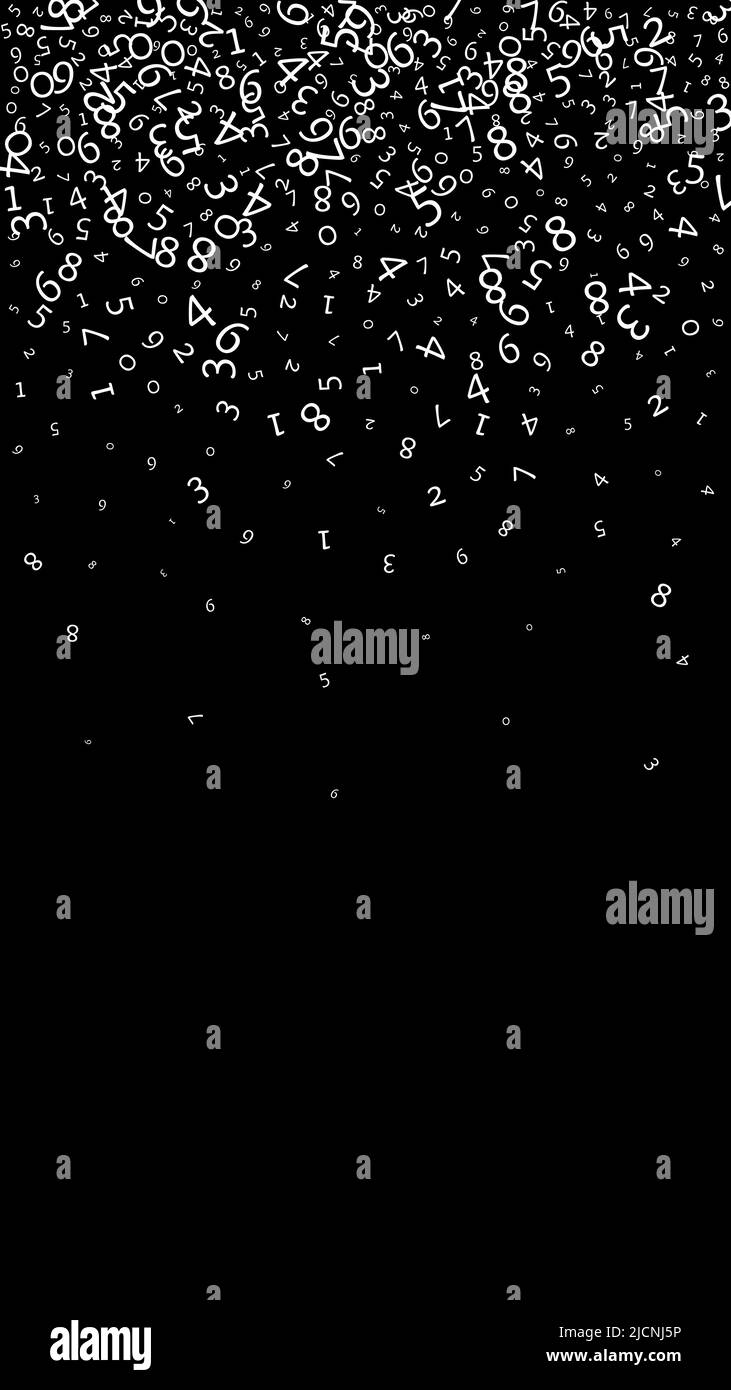 Falling numbers, big data concept. Binary white messy flying digits ...