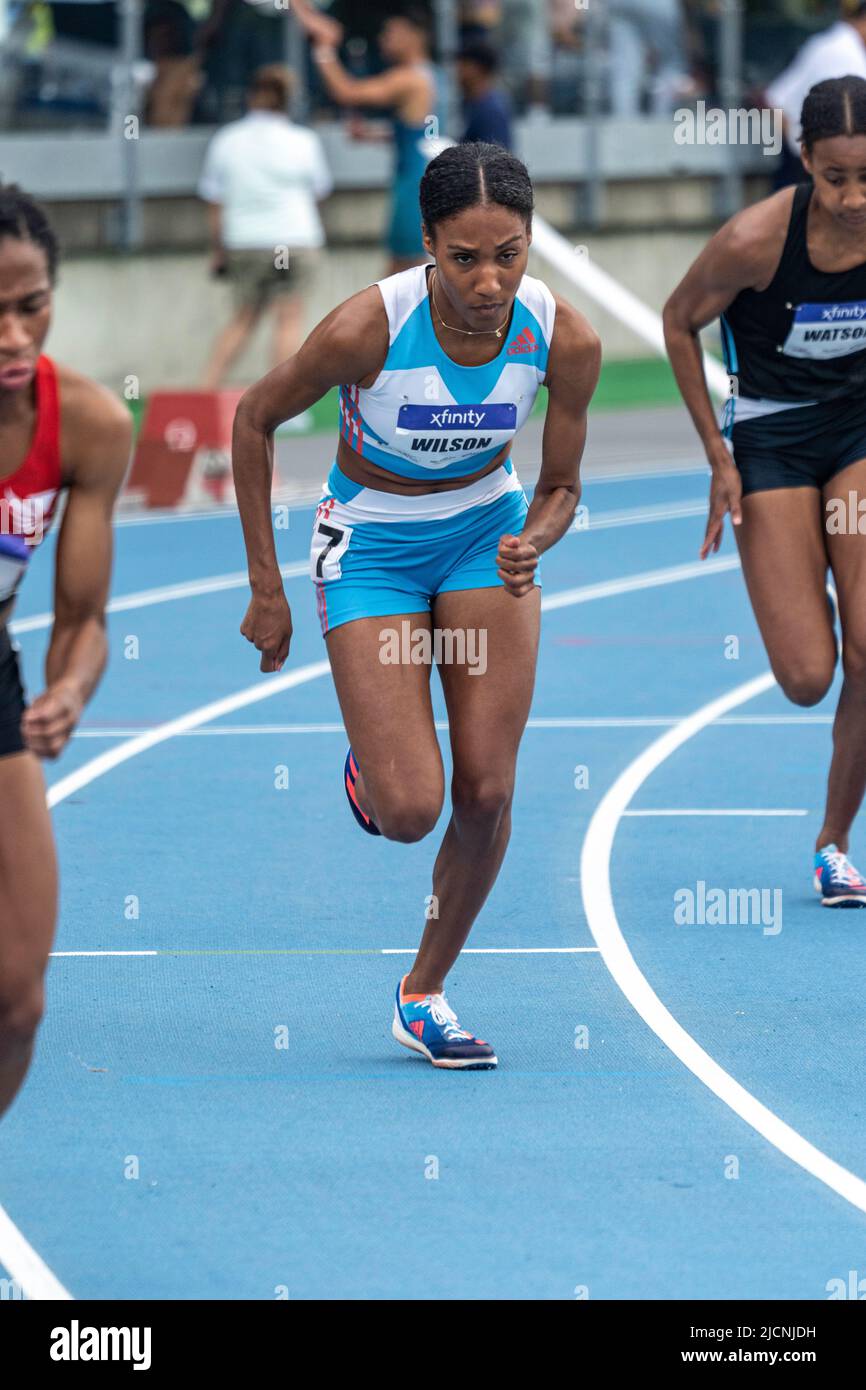 Ajee Wilson (USA) starting the women's 800m, which she won at the. 2022 ...