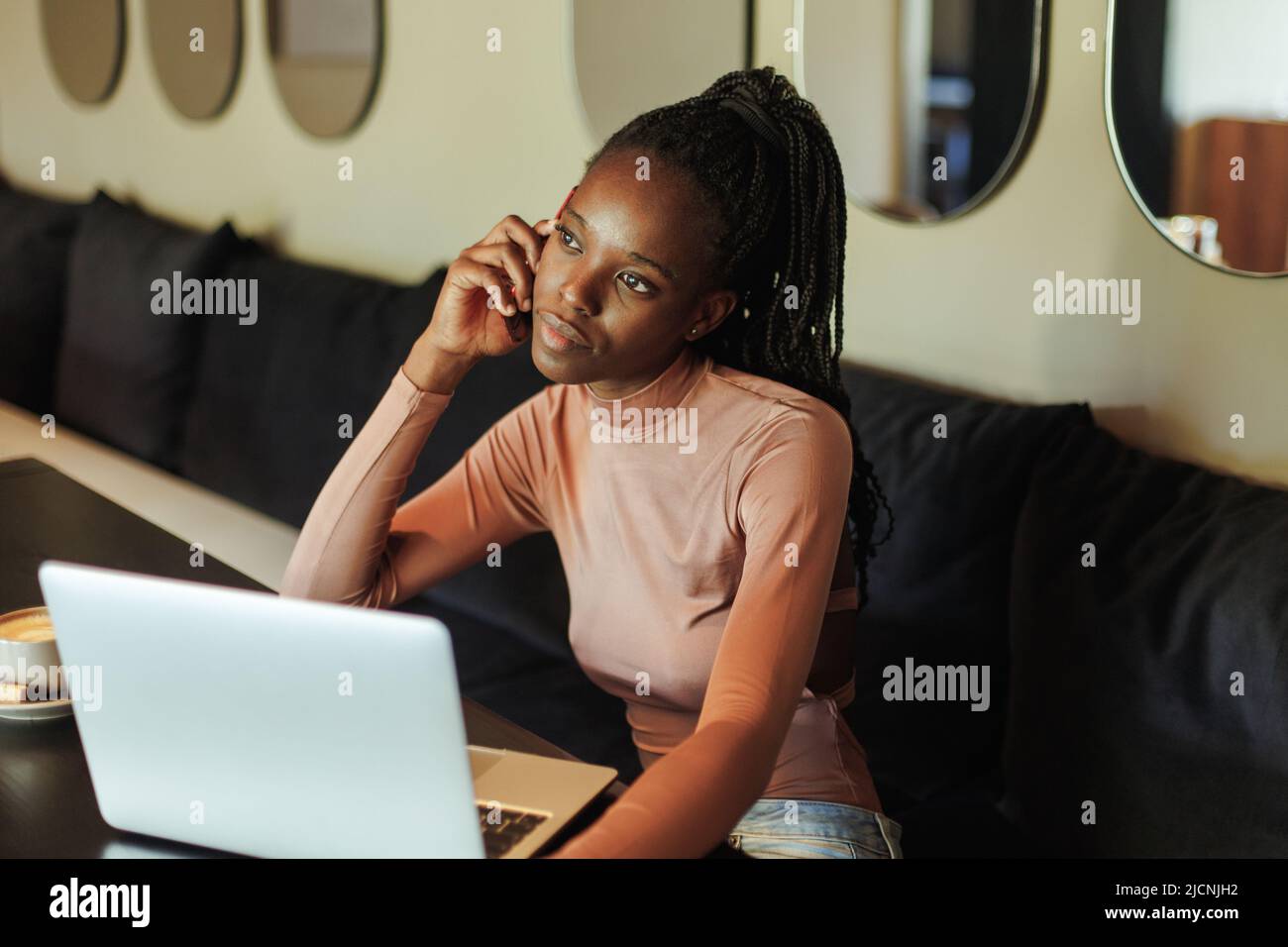 angry, screaming mixed race woman, influencer drinking coffee, talk ...