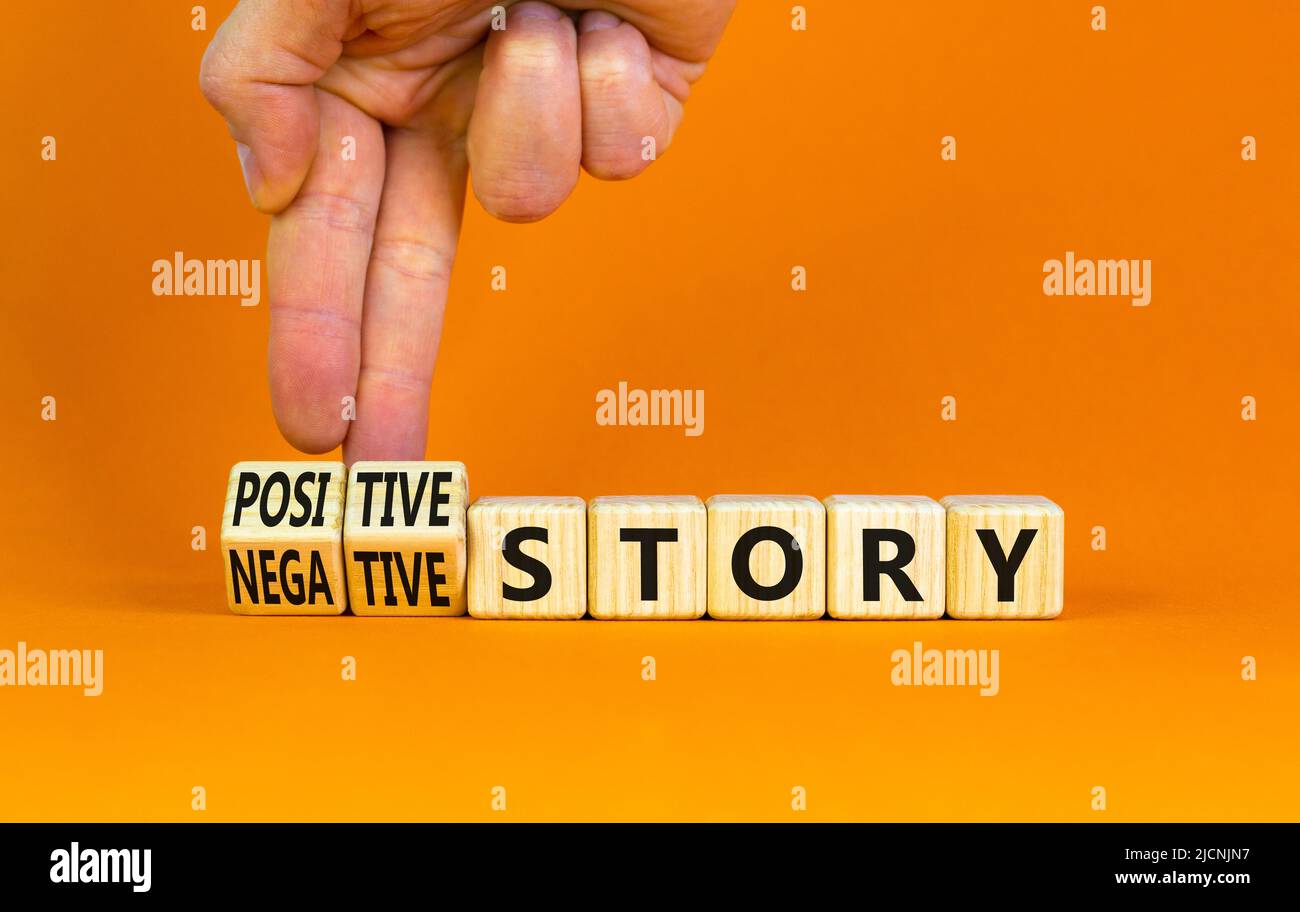 Positive or negative story symbol. Businessman turns cubes, changes ...