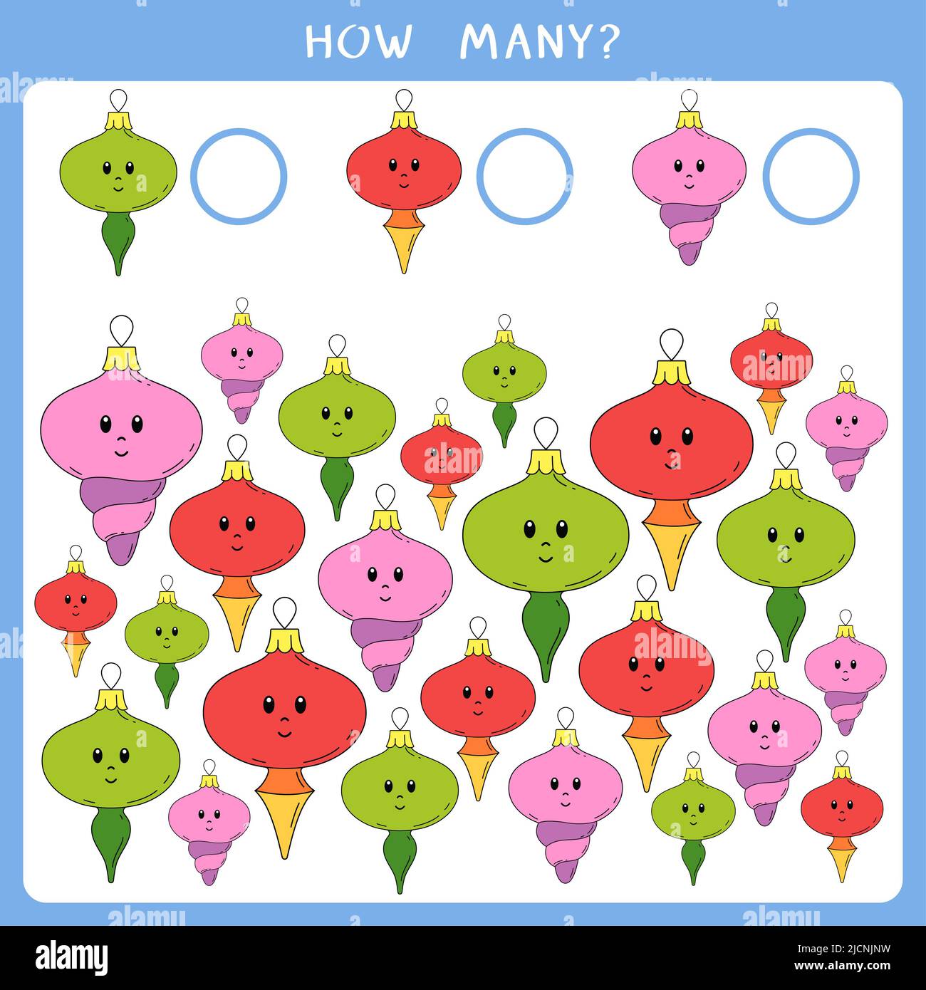 Count how many Christmas baubles and write the result Stock Photo - Alamy