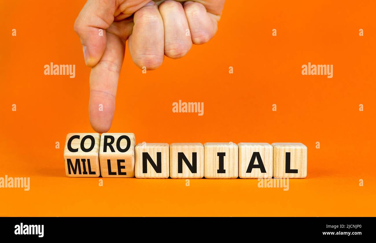 Millennial or coronnial symbol. Doctor turns wooden cubes and changes ...