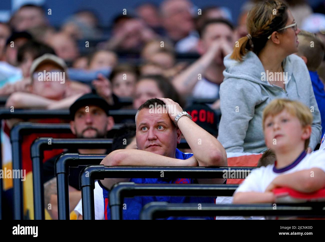 An England fan appears dejected during the UEFA Nations League match at ...