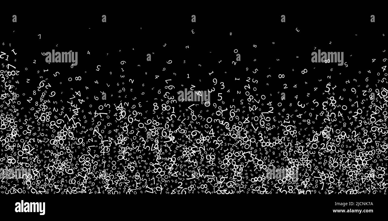 Falling numbers, big data concept. Binary white messy flying digits ...