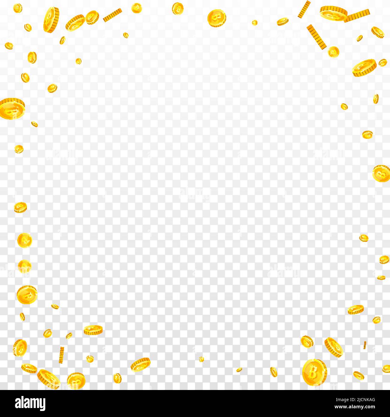 Bitcoin, internet currency coins falling. Fancy scattered BTC coins ...