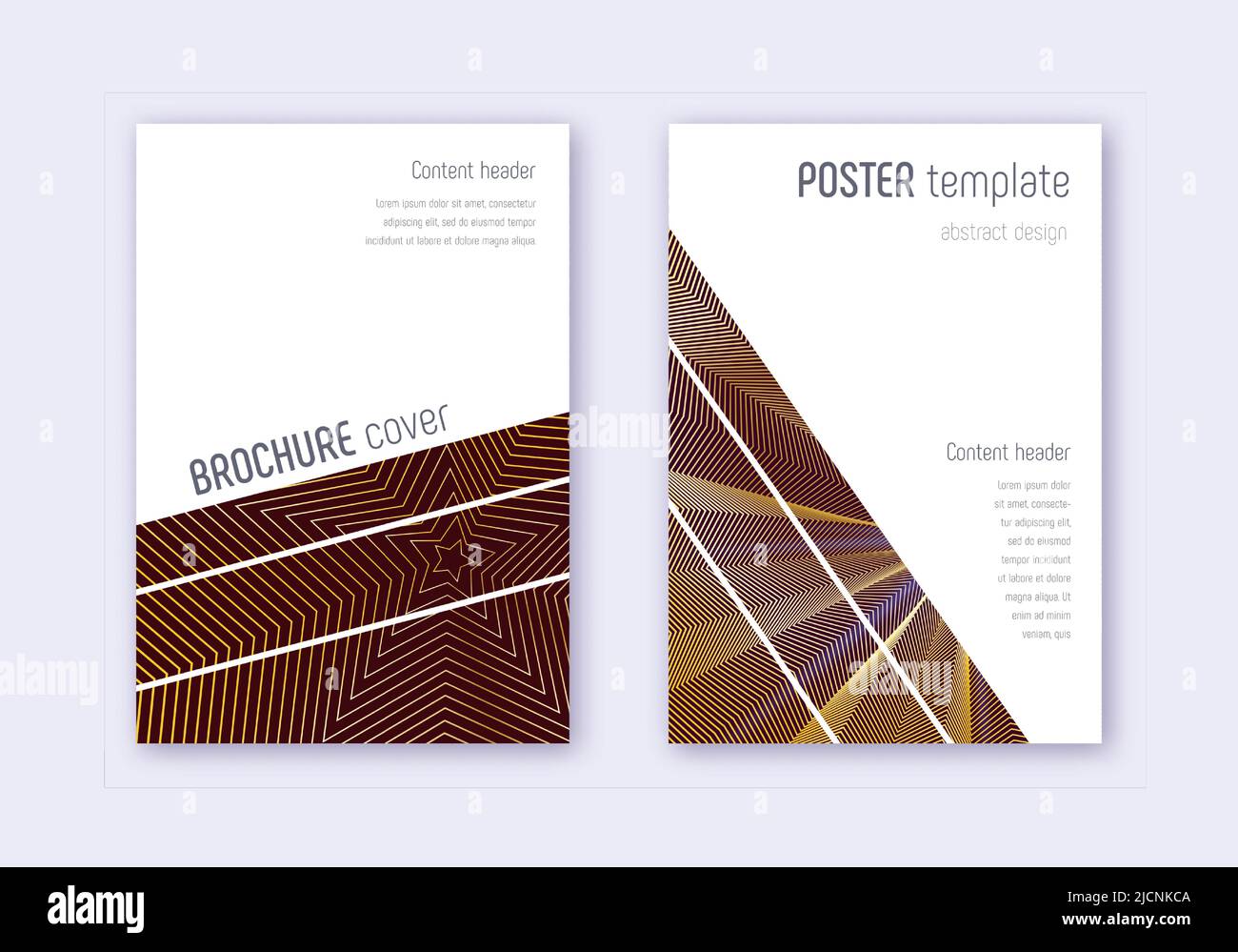 Geometric cover design template set. Gold abstract lines on maroon ...