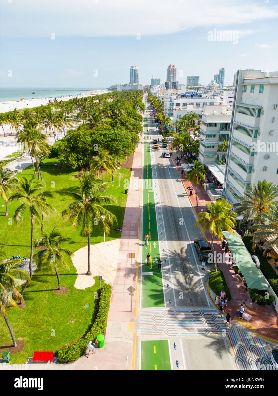 Long vertical aerial view of Miami Beach Ocean Drive Stock Photo - Alamy