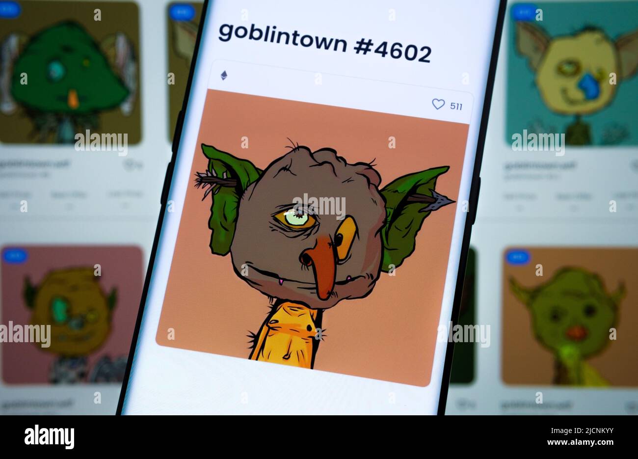 Goblintown 4602 character seen on smartphone. Goblin Town NFT digital ...