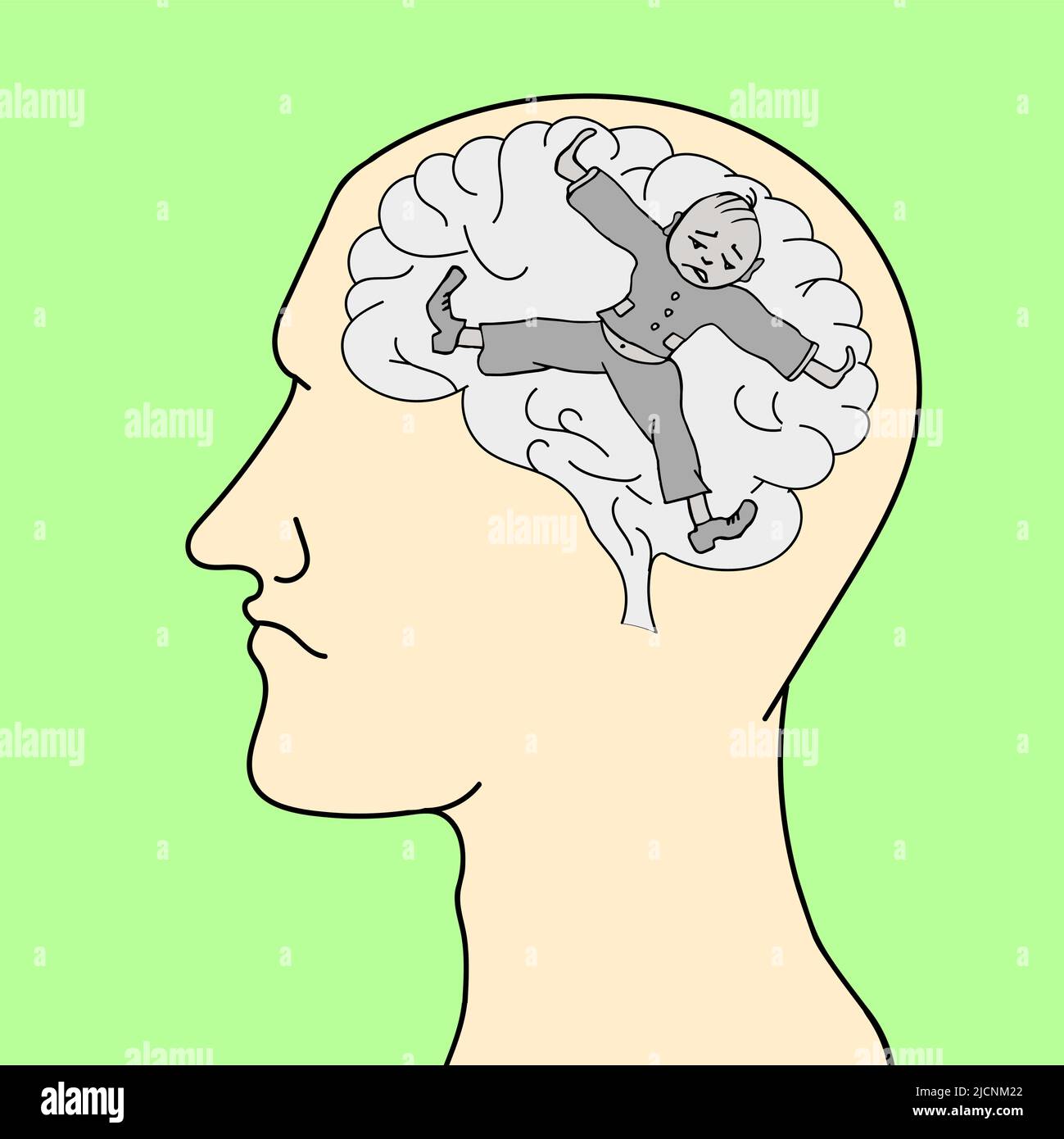 Man in depression. Brain bursting with black thoughts. Vector ...