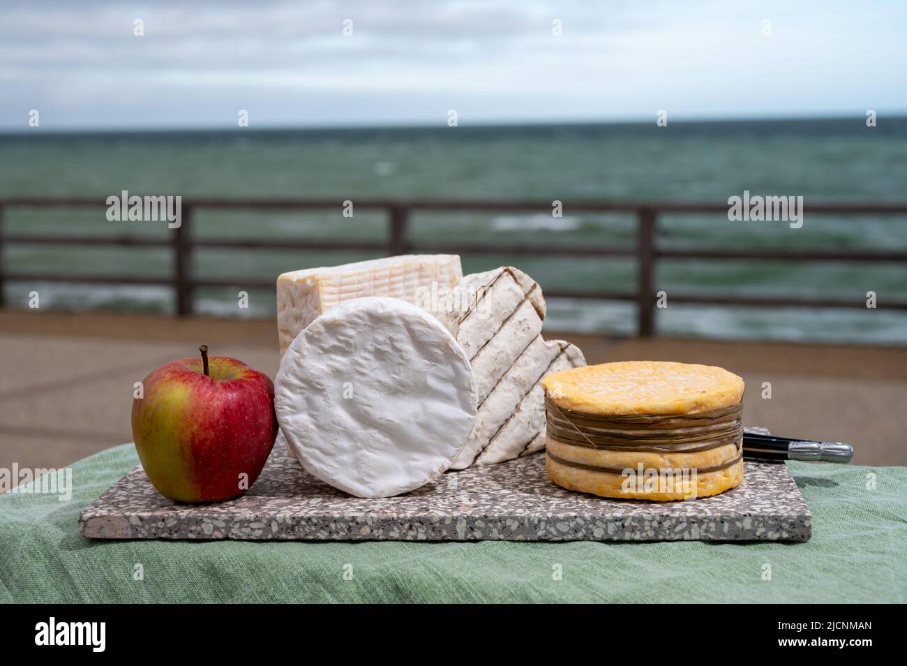 Four famous cheeses of Normandy, squared pont l'eveque, round camembert ...
