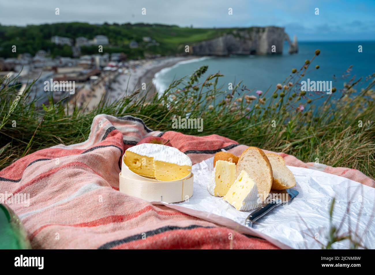 Lunch with french round camembert cow cheese from Calvados region ...