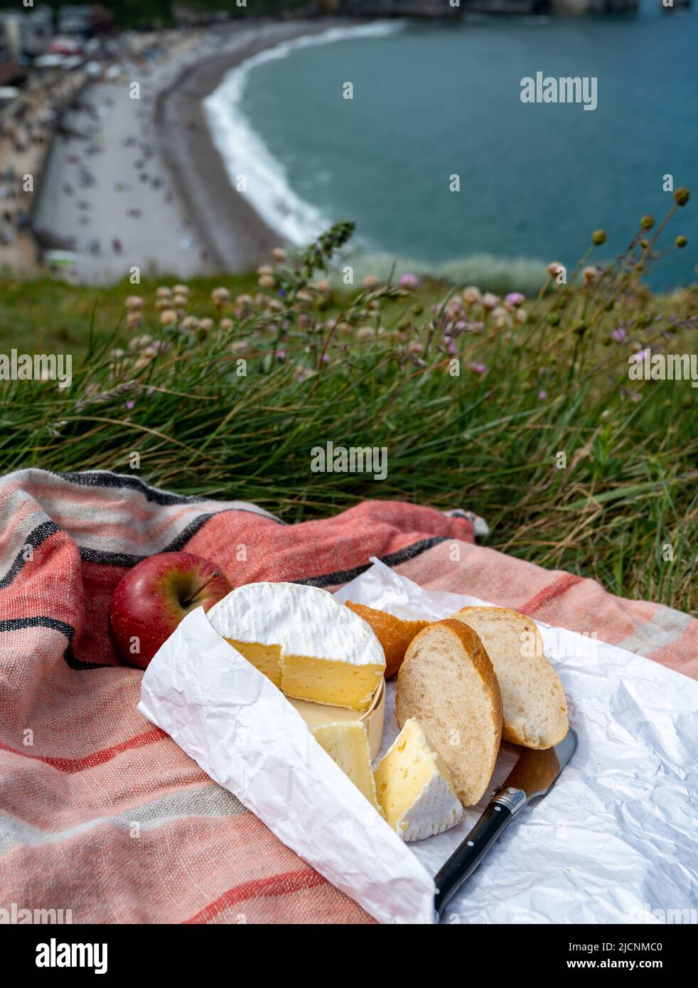 Lunch with french round camembert cow cheese from Calvados region ...
