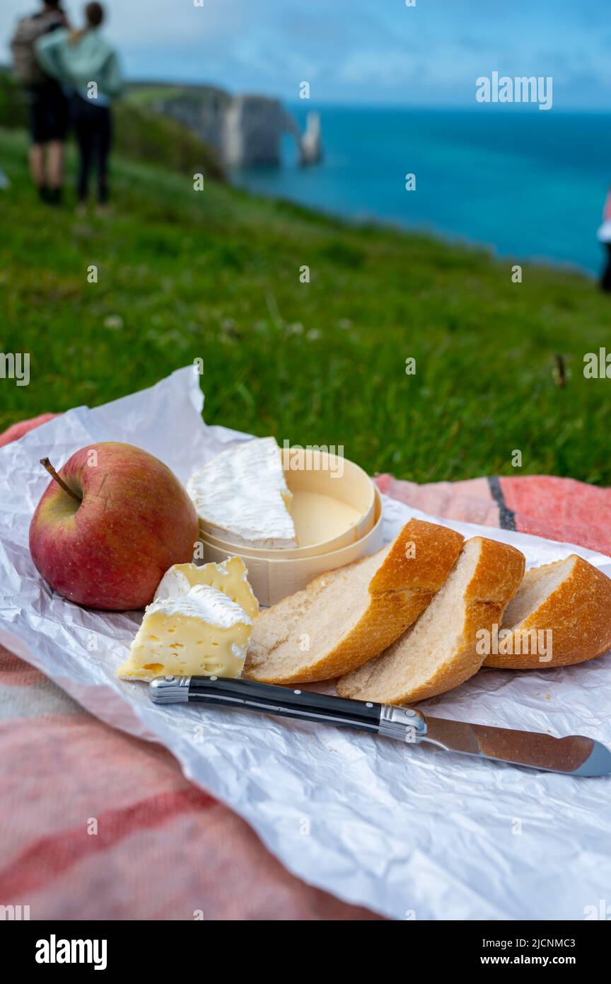 Lunch with french round camembert cow cheese from Calvados region ...