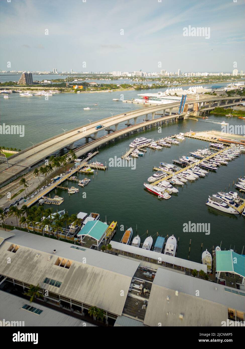 Vertical aerial photo Port of Miami bridge Stock Photo - Alamy