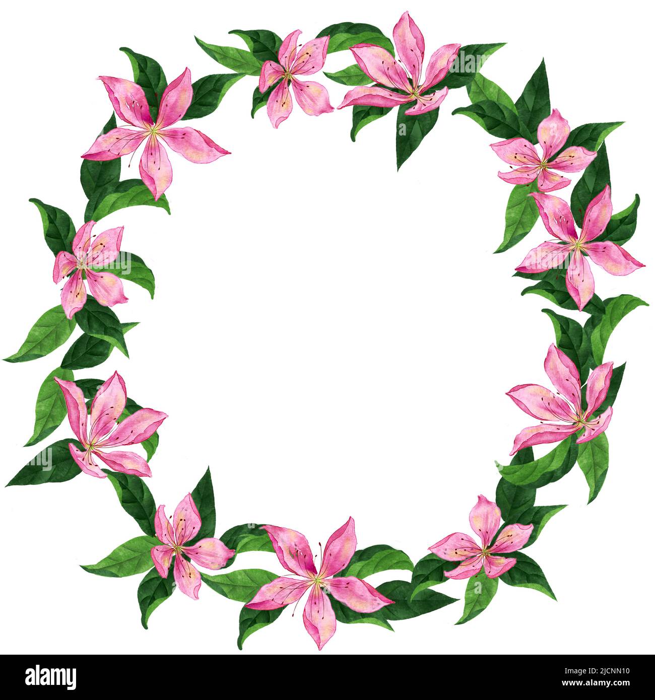 Flowers leaves wreath, handmade pattern, watercolor art painting ...