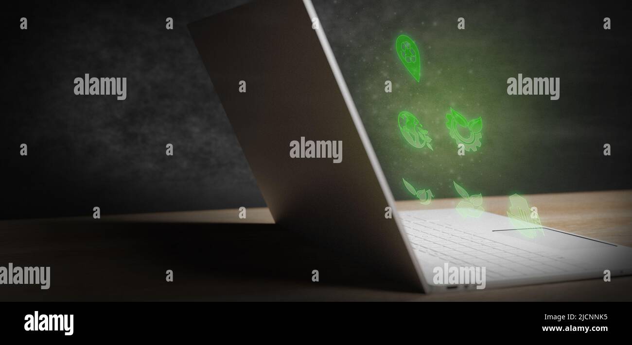 Laptop for working technology and business Net zero and carbon neutral ...