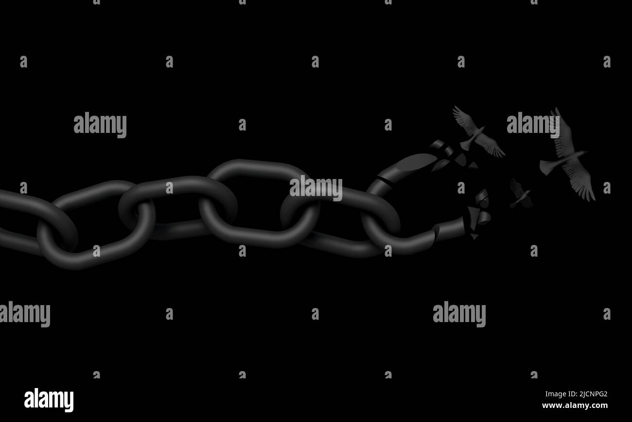 A chain breaking and turning into peace doves. Freedom concept. 3D ...