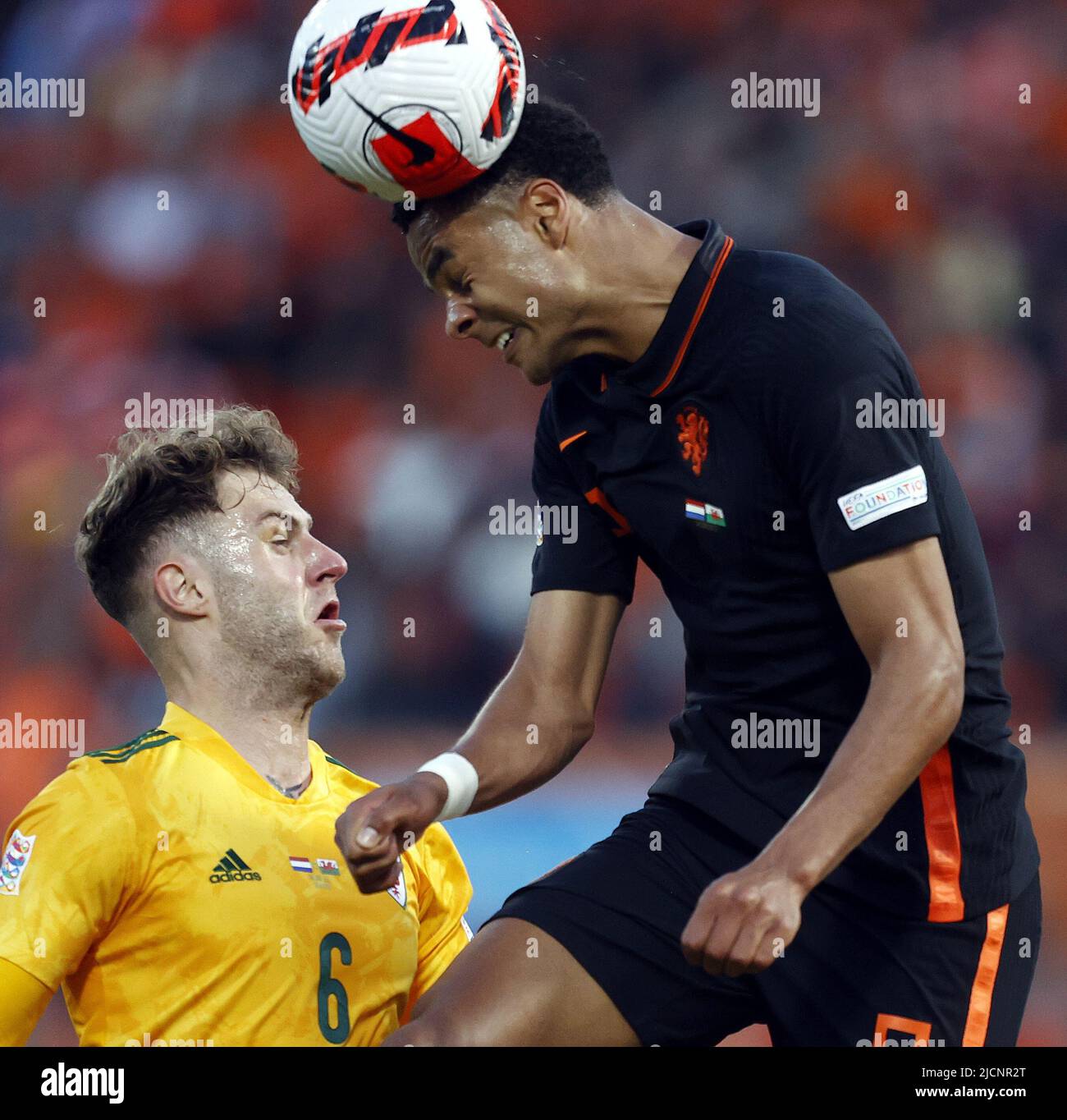 ROTTERDAM - (lr) Joseph Peter Rodon of Wales, Cody Gakpo of Holland ...