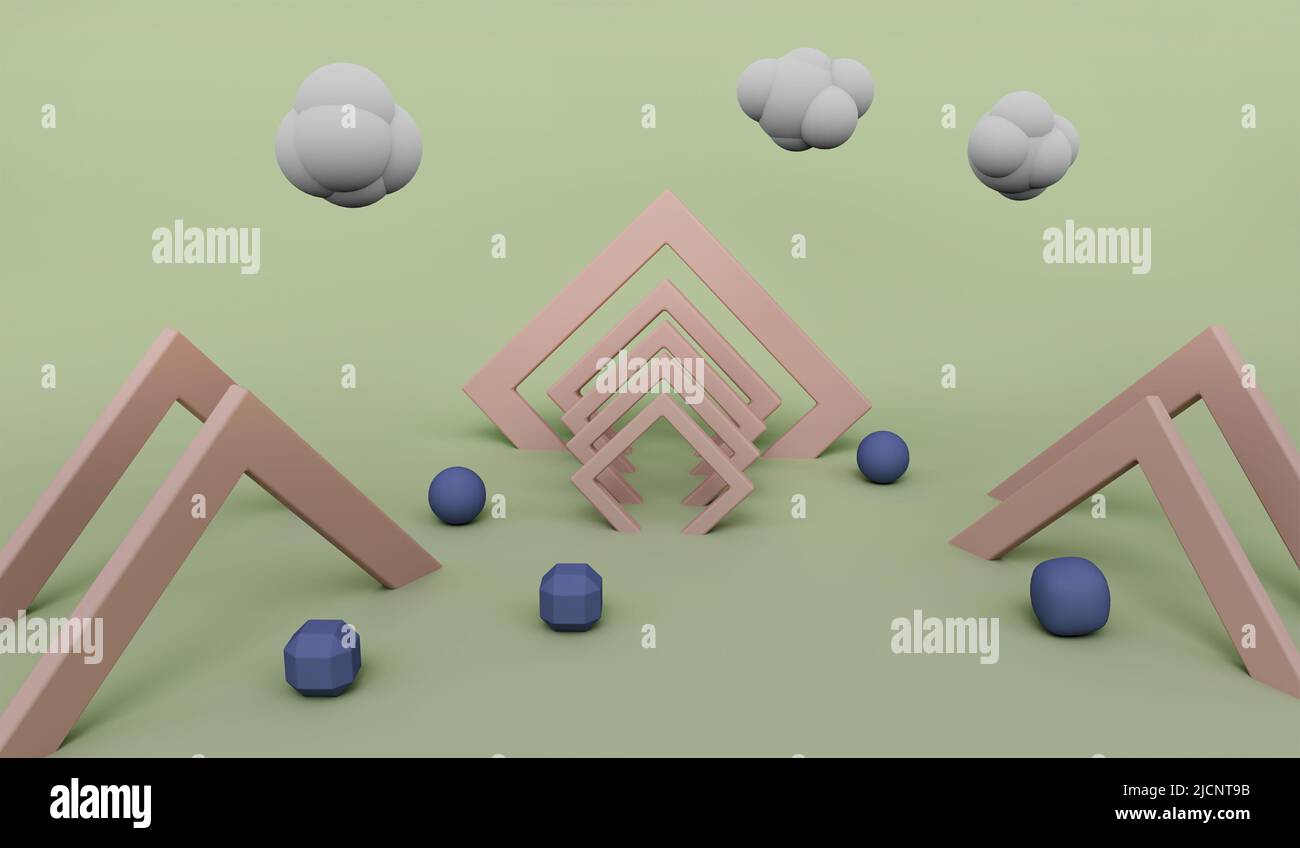 light pink color square with cloud and cube minimal design,3D rendering ...