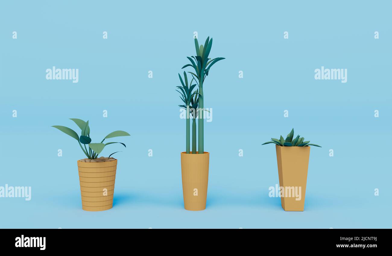 three plant 3d render on Sprout color background Stock Photo - Alamy