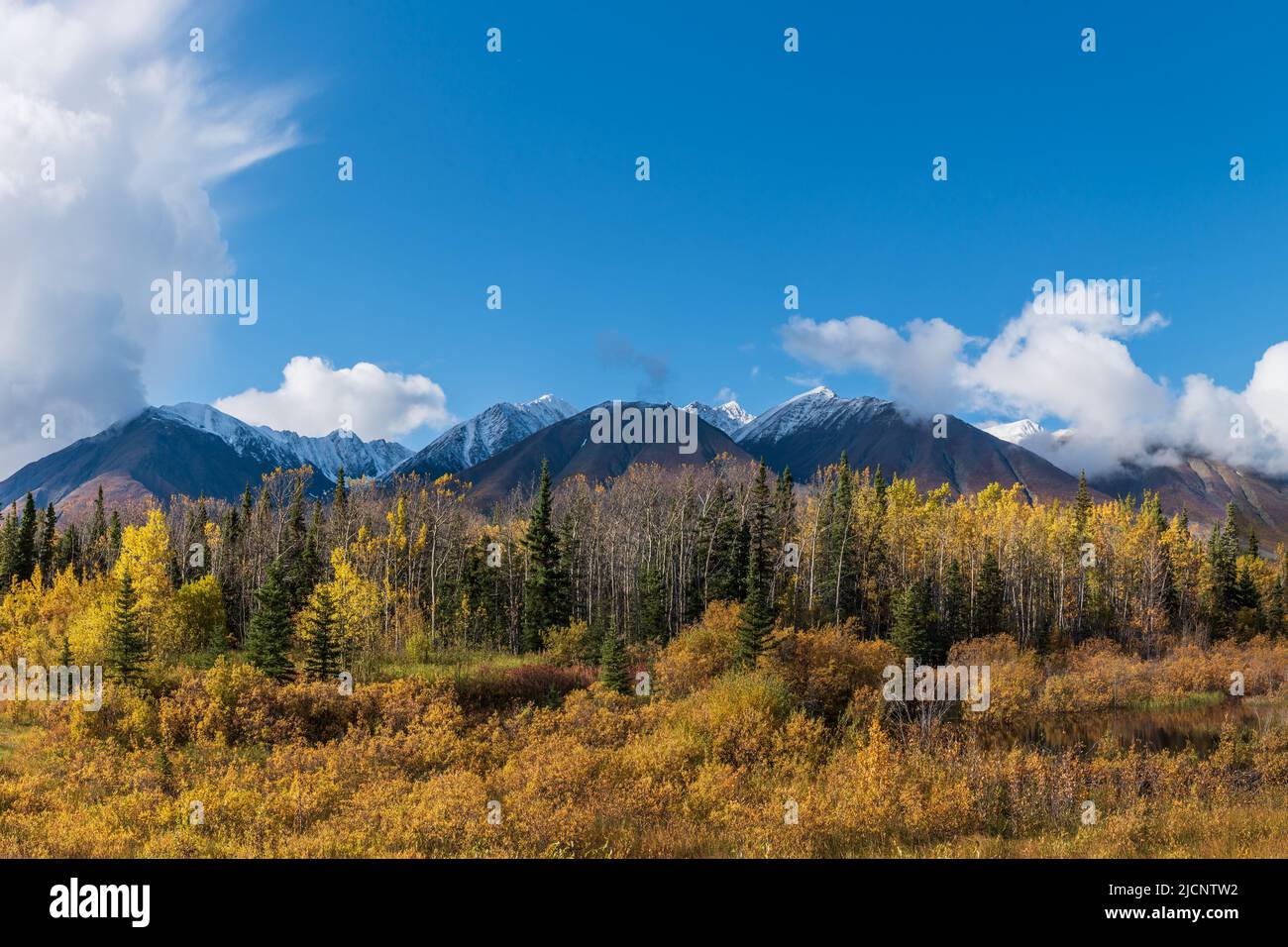 Landscape, road trip scenes in Yukon Territory, during fall, autumn ...