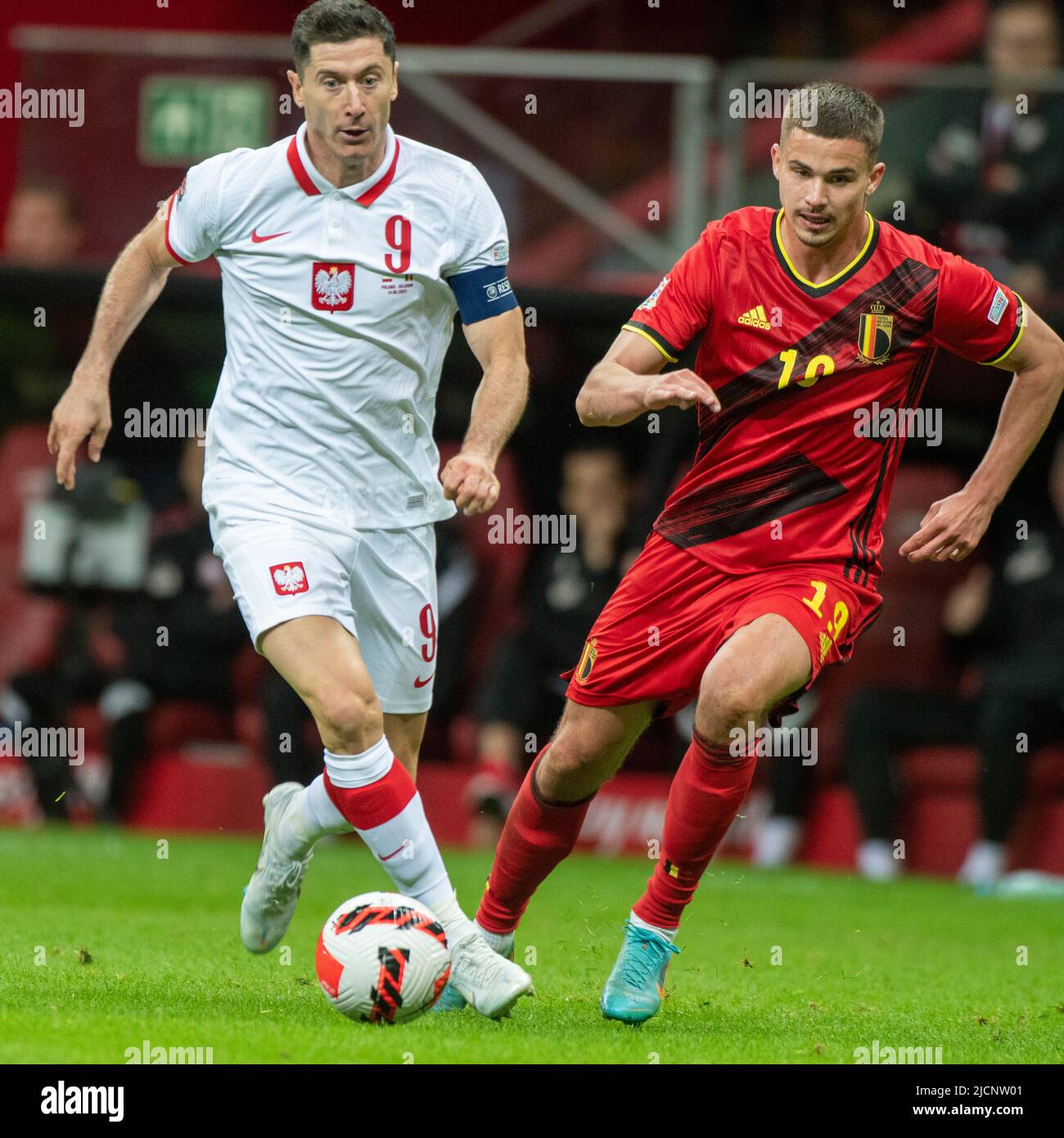Warsaw, Poland, June 14, 2022, Robert Lewandowski of Poland and Leander ...